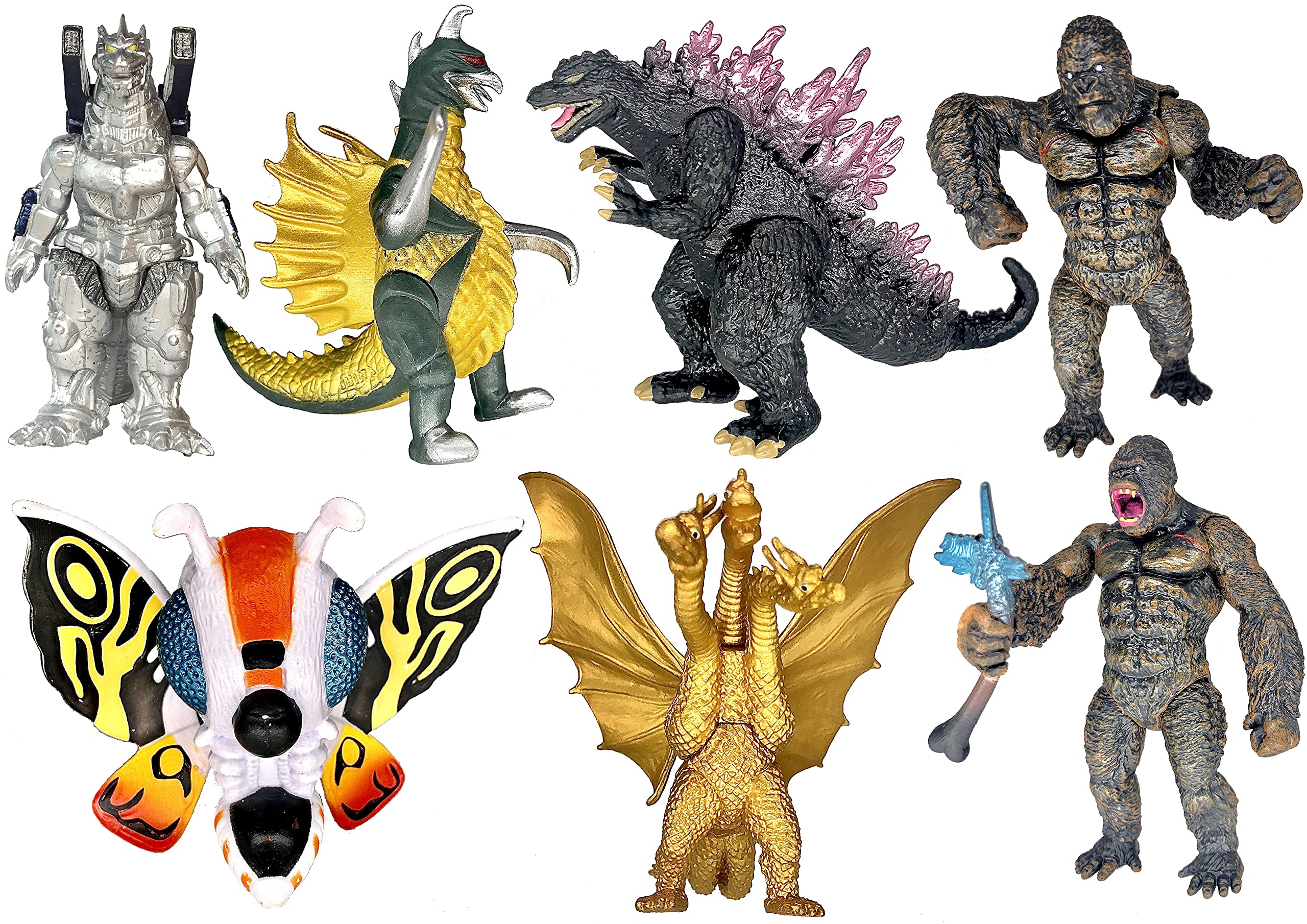 TwCare Set of 7 Godzilla Toys with Carry Bag, Movable Joint Action Figures 2021, King of The Monsters Mini Dinosaur Mothra Imago Burning Heisei Mecha Ghidorah Playsets Kids Birthday Cake Toppers Pack