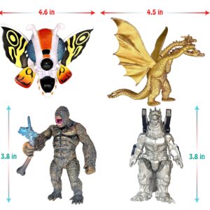 TwCare Set of 7 Godzilla Toys with Carry Bag, Movable Joint Action Figures 2021, King of The Monsters Mini Dinosaur Mothra Imago Burning Heisei Mecha Ghidorah Playsets Kids Birthday Cake Toppers Pack