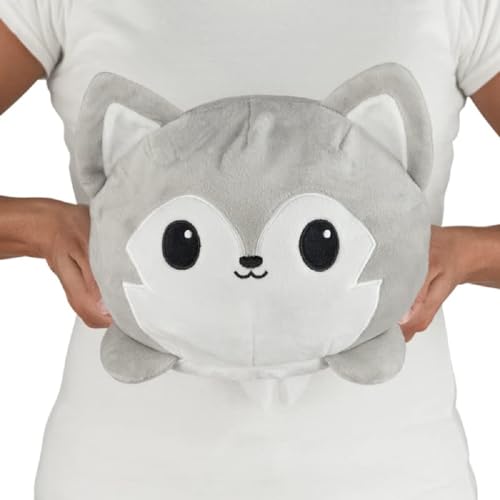 TeeTurtle - Original Reversible Big Wolf Plushie - Light Gray - Huggable and Soft Sensory Fidget Toy Stuffed Animals That Show Your Mood