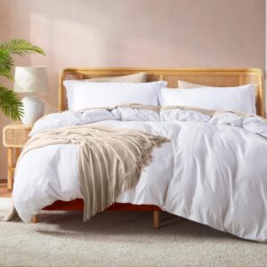 nestl white duvet cover full size - soft double brushed full size duvet cover set, 3 piece, with button closure, 1 duvet cover 80x90 inches and 2 pillow shams