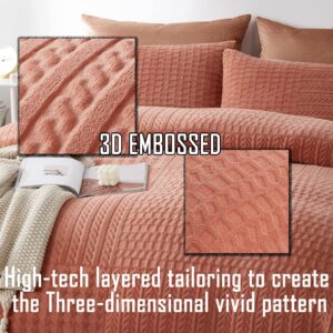 MorroMorn Queen Duvet Cover Set, 3 PCS Boho Queen Bedding Sets Luxury Plush 3D Embossed - 1 Fluffy Comforter Cover 2 Pillowcases, Soft Blanket Blush Pink Orange (Rust Terracotta, Full/Queen)