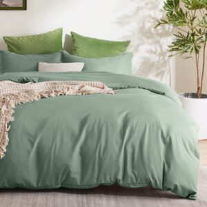 bedsure sage green duvet cover full size - soft double brushed duvet cover for kids with zipper closure, 3 pieces, includes 1 duvet cover (80"x90") & 2 pillow shams, no comforter