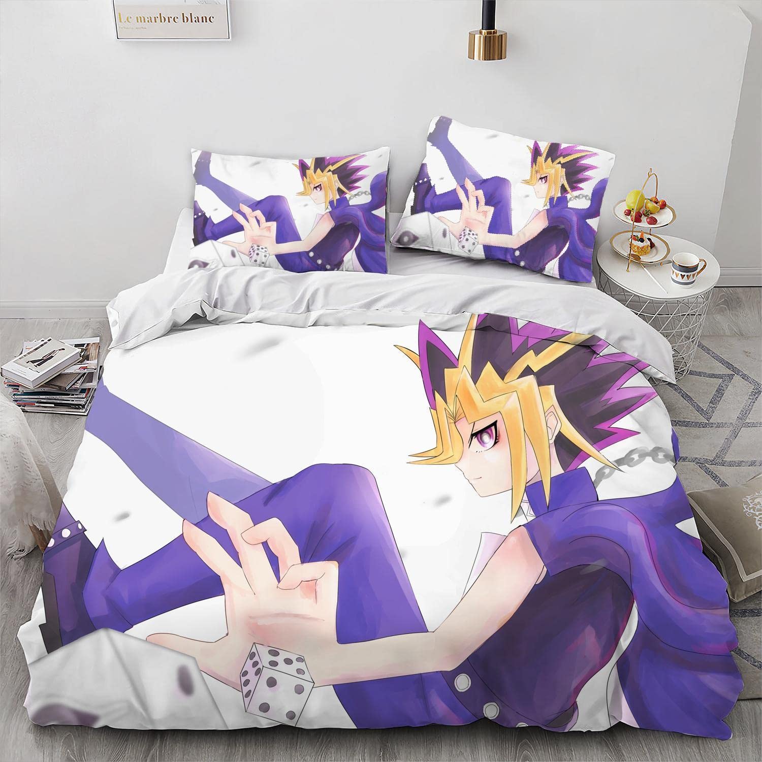 AKARDO Yu Gi King Card Game Blue Eyes Dragon Anime Duvet Covers, Soft Microfiber Washed Duvet Cover Set 3 Pieces with Zipper Closure,Beding Set (05,Queen (90"x90"))