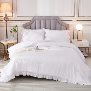 andency white comforters queen size, 3 pieces solid shabby chic farmhouse bedding comforters & sets, lightweight fluffy all season soft down alternative bed set for women men