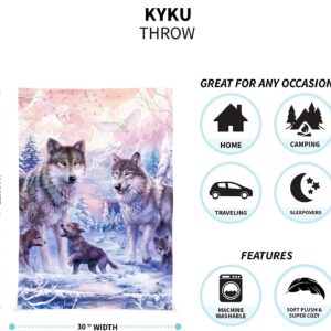 KYKU Pink Wolf Blankets and Throws - Fleece Wolves Blanket Snow Decorative Animal for Adults and Kids Family Love Design Pretty Art Gift Home Decorative Living Room Sofa Hug Plush Soft Beding Nap Cozy