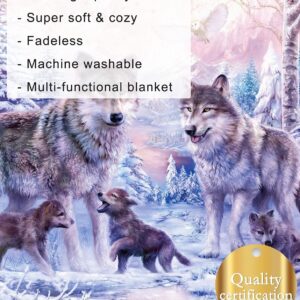 KYKU Pink Wolf Blankets and Throws - Fleece Wolves Blanket Snow Decorative Animal for Adults and Kids Family Love Design Pretty Art Gift Home Decorative Living Room Sofa Hug Plush Soft Beding Nap Cozy