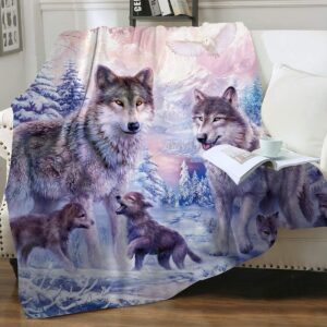 KYKU Pink Wolf Blankets and Throws - Fleece Wolves Blanket Snow Decorative Animal for Adults and Kids Family Love Design Pretty Art Gift Home Decorative Living Room Sofa Hug Plush Soft Beding Nap Cozy