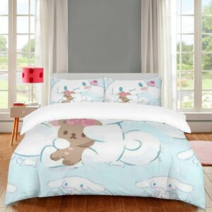 ridd 3pcs cinnamoroll duvet cover, twin bedding sets, kawaii bedding, anime comforter bedspread quilt cover, kawaii beding gifts for teenage boys girls, 2 pillow sham