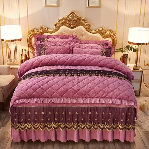 XHCTNN Flannel Sheet Set Queen Size - Thickened Quilted Lace Quilt Cover & Pillowcases Moisture Absorbent and Breathable 4 Piece Set Beding(B,200 * 220cm4Pc Set)