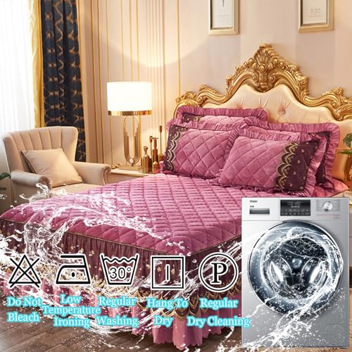 XHCTNN Flannel Sheet Set Queen Size - Thickened Quilted Lace Quilt Cover & Pillowcases Moisture Absorbent and Breathable 4 Piece Set Beding(B,200 * 220cm4Pc Set)