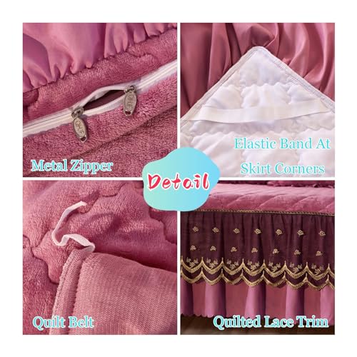 XHCTNN Flannel Sheet Set Queen Size - Thickened Quilted Lace Quilt Cover & Pillowcases Moisture Absorbent and Breathable 4 Piece Set Beding(B,200 * 220cm4Pc Set)