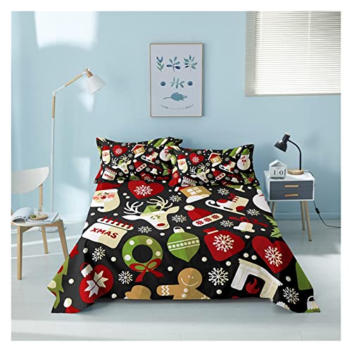 Bedding Set 3D Printed Christmas Theme Beding Set 3pcs Christmas New Year Soft Bed Flat Sheet Set with Pillowcase Does Not Include Quilt Cover Full bed set ( Color : Color 2 , Size : 3PCS 243x167cm )