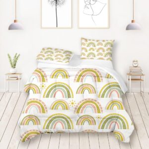 tbuekli queen rainbow beding set colorful rainbow print comforter set for kids boys girls children nursery cute cartoon sun down alternative duvet insert soft decor bedroom collection 3pcs