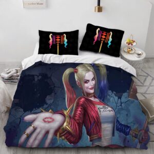 akardo x squad joker girl harly anime duvet covers, soft microfiber washed duvet cover set 3 pieces with zipper closure,beding set (06,king (104"x90"))