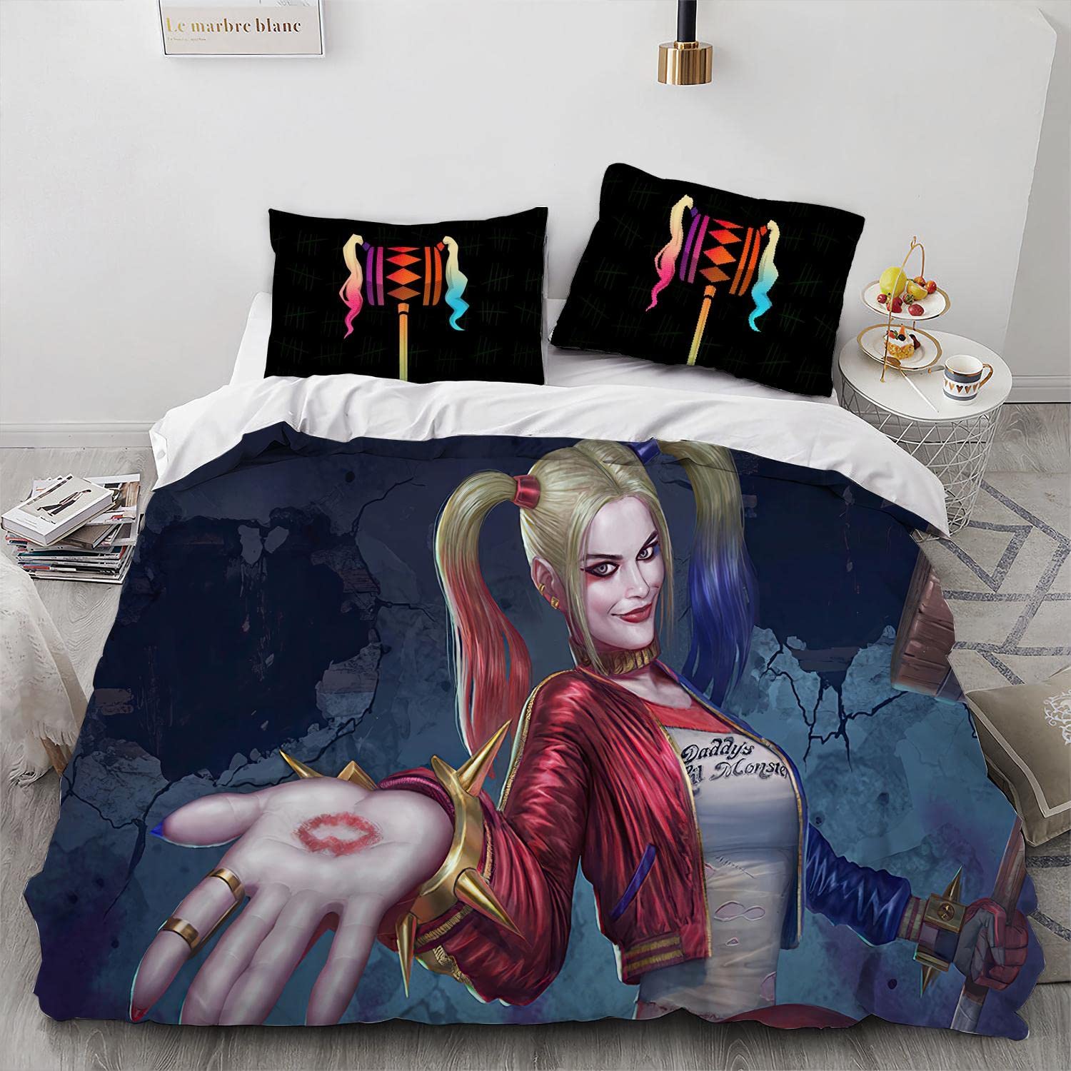 AKARDO X Squad Joker Girl harly Anime Duvet Covers, Soft Microfiber Washed Duvet Cover Set 3 Pieces with Zipper Closure,Beding Set (06,King (104"x90"))