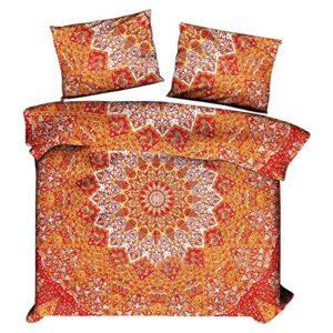 marusthali duvet cover – cotton twin size razaai cover – mandela floral quilt duvet cover, orange doona set - comforter indoor beding set- elegant look your bedroom decor - 80" x 50"