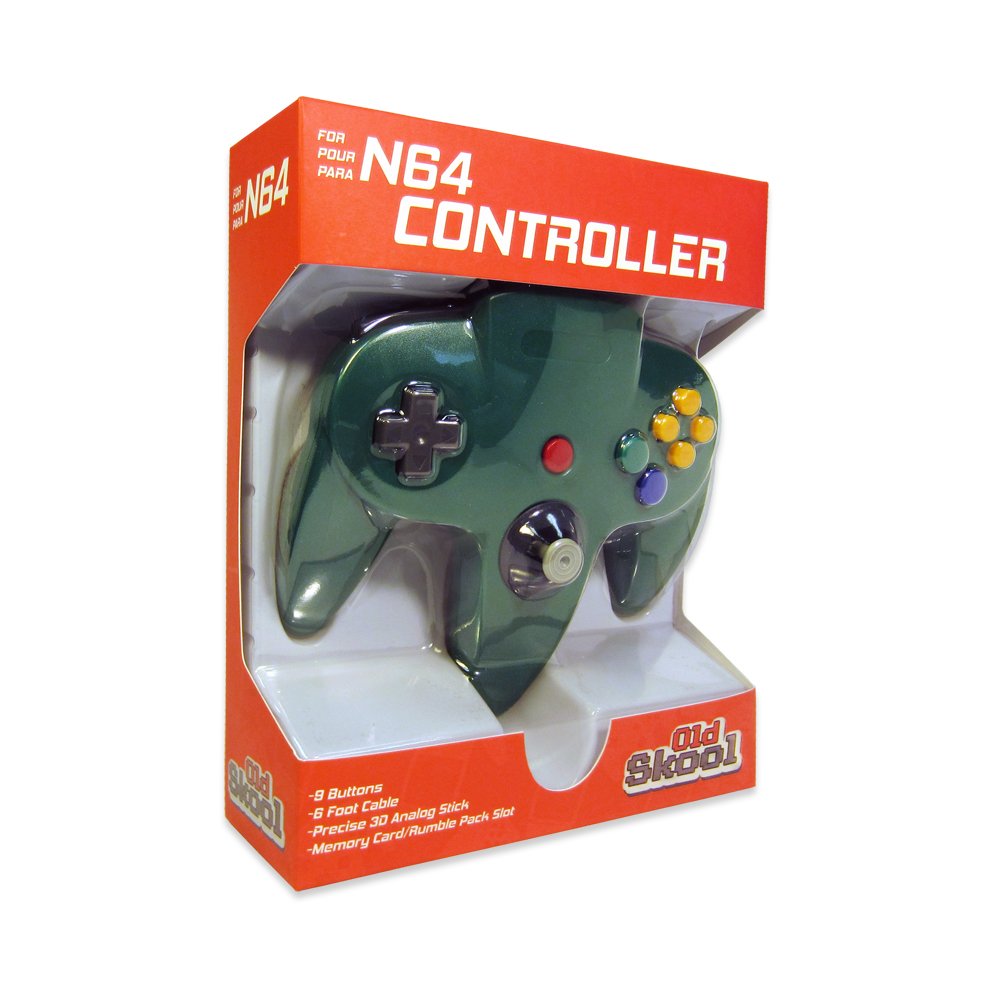 Old Skool Classic Wired Controller Joystick compatible with Nintendo 64 N64 Game System - Green