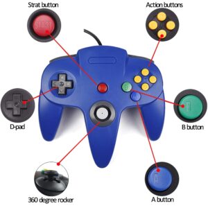 Tevodo N64 Controller, Upgraded Joystick Classic Wired Controller Compatible with N64 Console(Blue and Red)