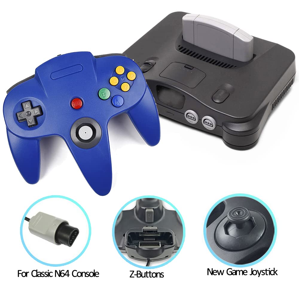 Tevodo N64 Controller, Upgraded Joystick Classic Wired Controller Compatible with N64 Console(Blue and Red)