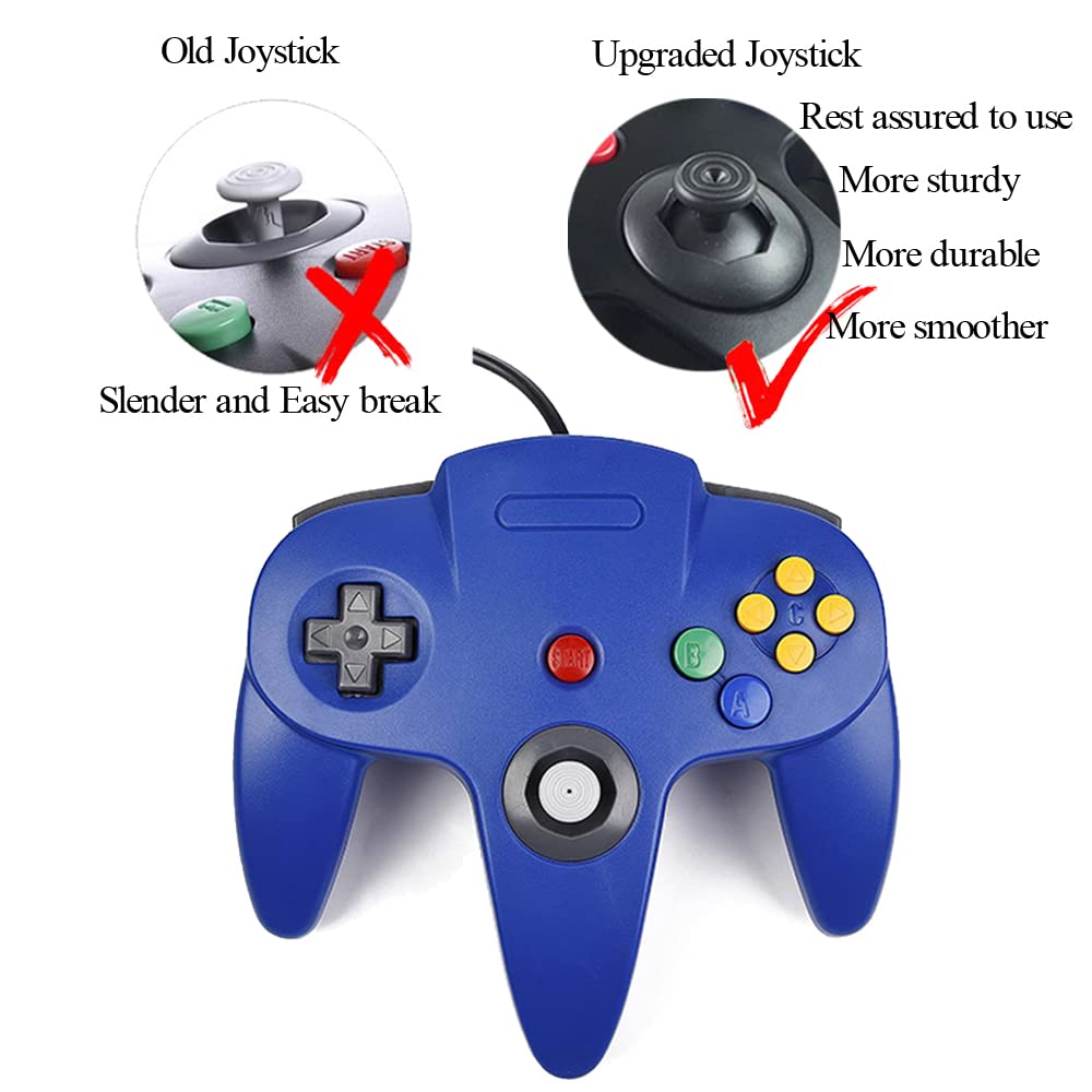 Tevodo N64 Controller, Upgraded Joystick Classic Wired Controller Compatible with N64 Console(Blue and Red)