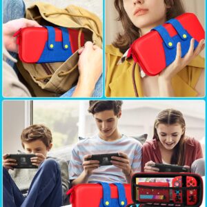 Gurgitat 8in1 Maro Switch Case for Nintendo Switch Carrying Cases & Storage Accessories Bundle Kit, Thumb Grips Button Caps+Game Card Holder+Dockable Cover Skin+Sticker for Switch Travel Pouch Bag