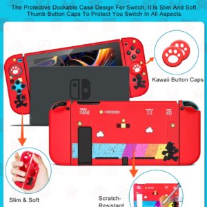 Gurgitat 8in1 Maro Switch Case for Nintendo Switch Carrying Cases & Storage Accessories Bundle Kit, Thumb Grips Button Caps+Game Card Holder+Dockable Cover Skin+Sticker for Switch Travel Pouch Bag