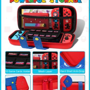 Gurgitat 8in1 Maro Switch Case for Nintendo Switch Carrying Cases & Storage Accessories Bundle Kit, Thumb Grips Button Caps+Game Card Holder+Dockable Cover Skin+Sticker for Switch Travel Pouch Bag