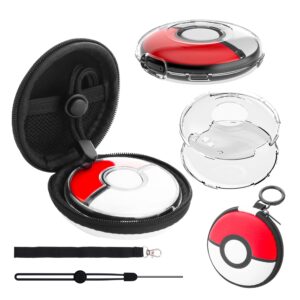 hypercase carrying case for pokémon go plus + 2023 , with pc protective cover for pokemon go plus, one carry case hand strap and clear hard shell wrist strap（red and white）