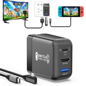 rreaka switch dock charger for nintendo switch/oled, portable tv docking station for nintendo switch 4k@60hz hdmi/usb2.0/pd usb-c fast charging ports, portable switch dock charger with usb-c cable