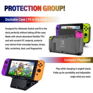 Deruitu Switch Accessories Bundle Compatible with Nintendo Switch, Kit with Carrying Case, Screen Protector, Compact Playstand, Game Case, Joystick Cap, Charging Dock,Steering Wheel, (18 in 1)