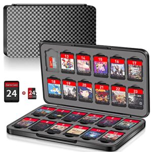 switch game case holder with 24 cartridge slots and 24 micro sd card storage, slim portable game organizer traveler gift accessories with magnetic closure, protective hard shell and soft lining