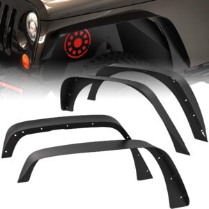 oedro flat front & rear fender flares compatible with 2007-2018 jeep wrangler jk & jku unlimited, 4 pcs off-road steel liner set