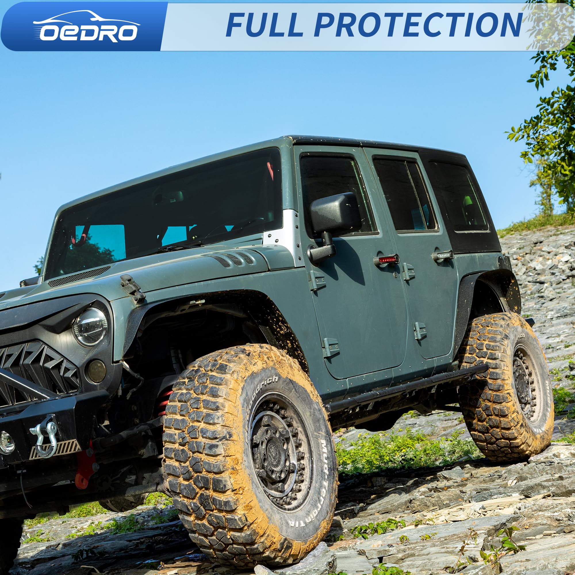 OEDRO Flat Front & Rear Fender Flares Compatible with 2007-2018 Jeep Wrangler JK & JKU Unlimited, 4 PCS Off-Road Steel Liner Set