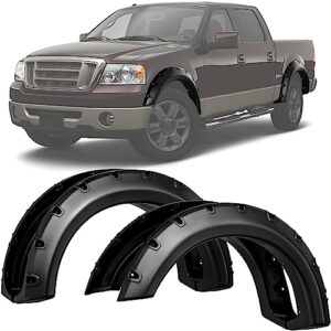 ledkingdomus fender flares kit compatible for 2004-2008 ford f150 styleside, 2006-2008 lincoln mark lt, dura-flex material smooth black finish front rear wheels pocket rivet style