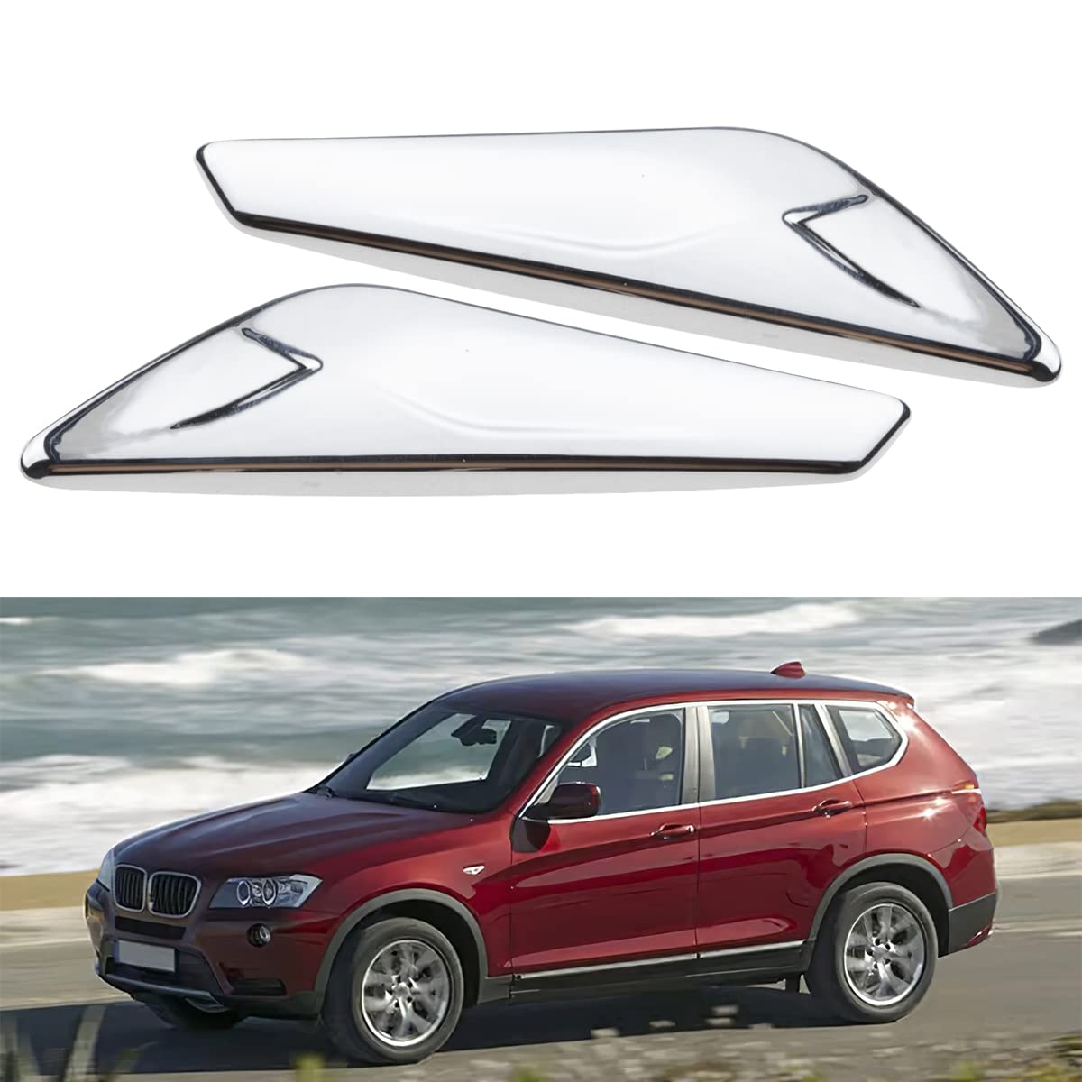 2 PCS Front Fender Chrome Finisher Trim Right Left Side Fits BMW X3 F25 X4 F26 2013-2017 Replaces 51117338570 51117338569