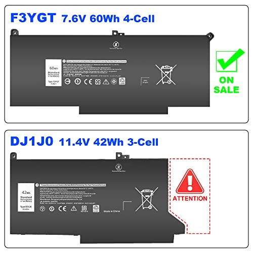 VNYUNQWE F3YGT Latitude 7480 Battery 7490 Battery 2X39G 60WH for Dell Latitude 12 7000 7280 7290/13 7000 7380 7390 P29S002/14 7000 7480 7490 P73G002 Series DM3WC KG7VF P73G 451-BBYE 453-BBCF