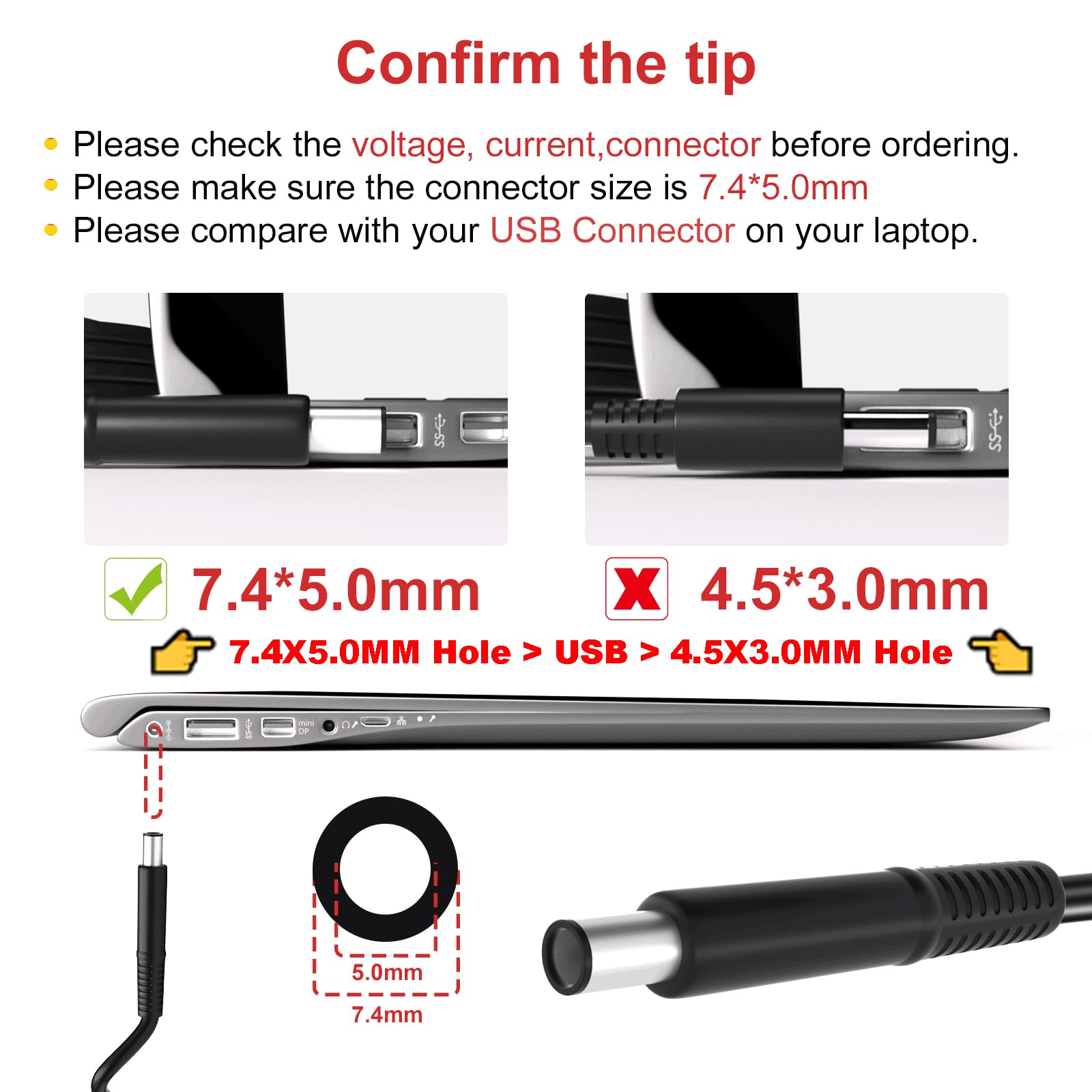 19.5V 3.34A 65W Laptop Charger for Dell Latitude 5400 7480 7490 5490 5480 5500 E5470 E6420 5580 5500 5590 7290 E6410 E5400 E6430 E6440 E6540 E7250 E7440 E7450 LA65NS2-01 LA65NM130 Adapter Power Cord