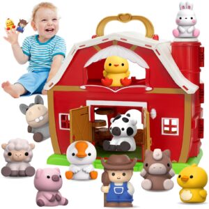 aigybobo farm animals big barn toys for 1 2 3 year old, toddler montessori learning toy, farm playset with animal figures and diy stickers, christmas birthday gift for baby boys girls age 12-18 months