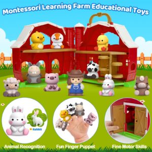 Aigybobo Farm Animals Big Barn Toys for 1 2 3 Year Old, Toddler Montessori Learning Toy, Farm Playset with Animal Figures and DIY Stickers, Christmas Birthday Gift for Baby Boys Girls Age 12-18 Months