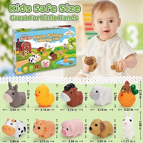 Farm Animal Learning Toys for Toddlers Age 1, 2, 3 Year Old, 10 Pack Montessori Matching Fine Motor Toys, Birthday for Baby Boys & Girls 12-18 Months+