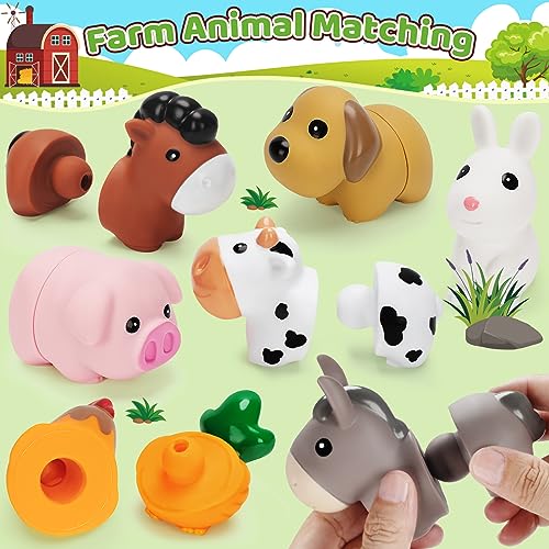 Farm Animal Learning Toys for Toddlers Age 1, 2, 3 Year Old, 10 Pack Montessori Matching Fine Motor Toys, Birthday for Baby Boys & Girls 12-18 Months+