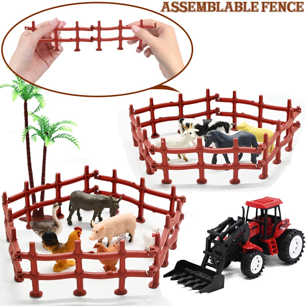 Farm Animals Figures Playset, 40 Pcs Farm Toy Tractor with Plastic Farm Animals Figurines, Farmer and Fence Farm Playset, Farm Figures Farmer Truck Toy with Trailer for Kids Boys Girls Toddlers 3+