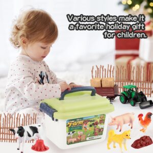 EnAuRoL 32PCS Farm Playset for Toddlers 1-3 Plastic Animal Figures Toys Double Farm Tractor Toys for Kids 3-5 Storage Box Ideal Festivals Birthday Gift