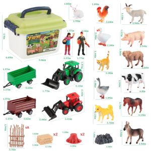 EnAuRoL 32PCS Farm Playset for Toddlers 1-3 Plastic Animal Figures Toys Double Farm Tractor Toys for Kids 3-5 Storage Box Ideal Festivals Birthday Gift