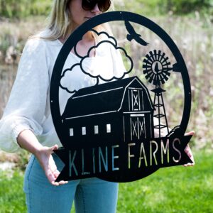 Personalized Farm Sign | Metal Barn Windmill Sign | Custom Ranch Decor | Barn Art | Large Rustic Sign | Personalized Wedding Gift | Outdoor Barn Sign | Boho Decor | Family Farm Sign | Metal Wall Art