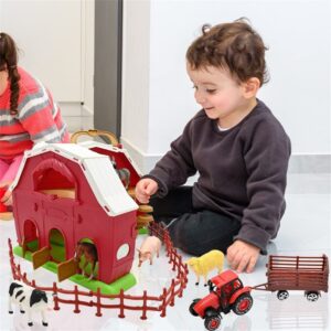 Red Barn and Farm Animal Figures Playset, 20Pack Preschool STEM Toys for Kids