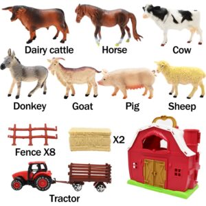 Red Barn and Farm Animal Figures Playset, 20Pack Preschool STEM Toys for Kids