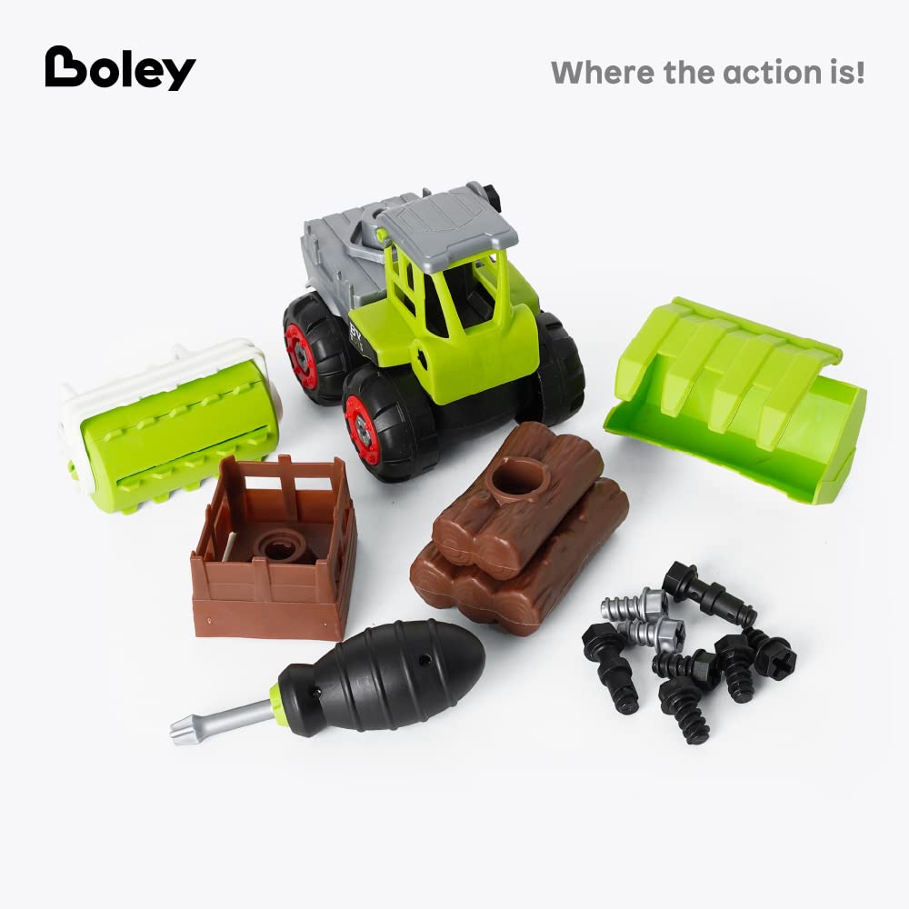 Boley 26pc Take Apart Vehicle Toy Set, STEM Take Apart Toy with Drill and Accessories, Take Apart Farm Truck for Kids, Ages 3+