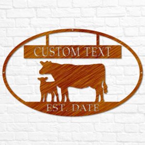 Cow Oval Farm Sign | Custom Metal Ranch Name Sign | Cow and Calf Outdoor Sign | Dairy Farm Sign | Cow Decor Wall Art | Farm Gift Barn Decor