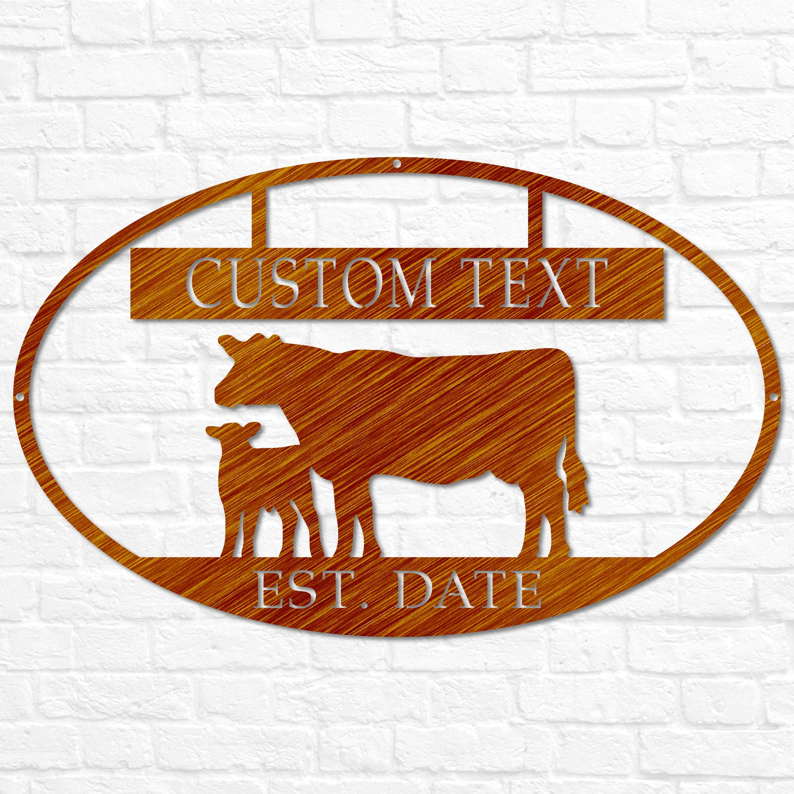 Cow Oval Farm Sign | Custom Metal Ranch Name Sign | Cow and Calf Outdoor Sign | Dairy Farm Sign | Cow Decor Wall Art | Farm Gift Barn Decor